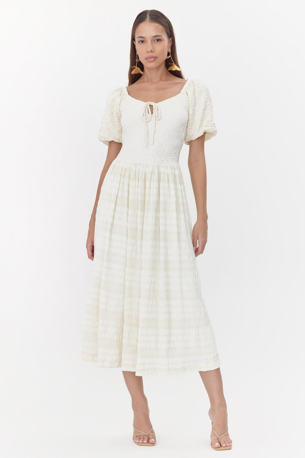 Laila Popcorn Knit Drop Waist Midi Dress | Adelyn Rae